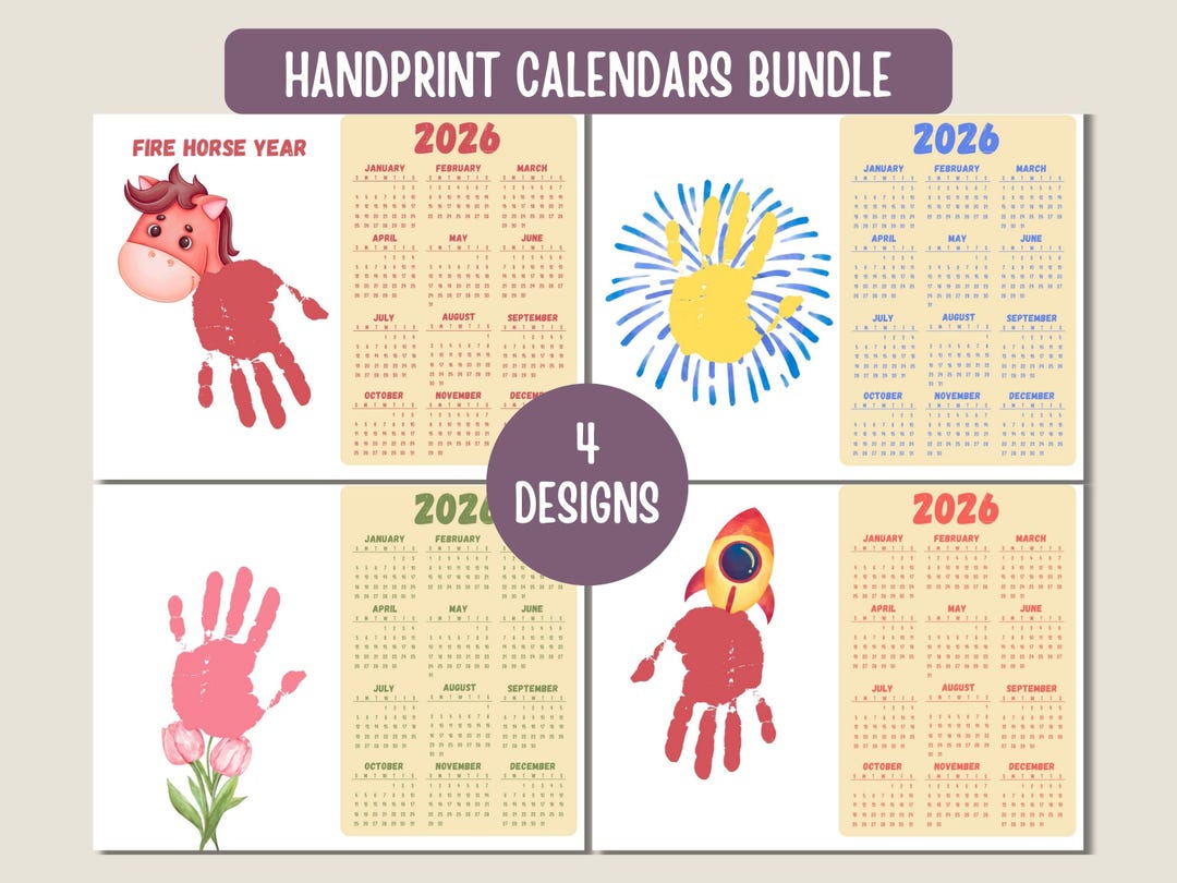 2026 Handprint Calendar Bundle, Kids Keepsake Gift, New Year Handprint ...