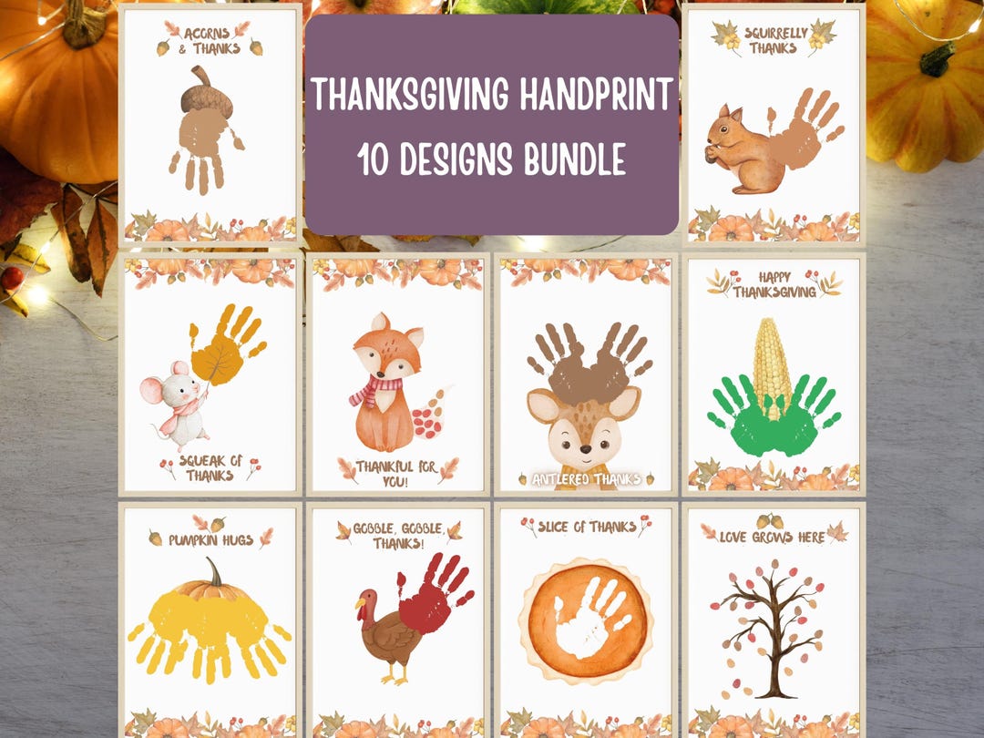 Thanksgiving Handprint Craft Bundle, Fall Fingerprint Coloring Pages ...