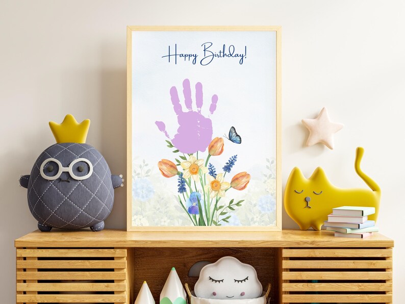 Happy Birthday Flower Bouquet Handprint Craft, DIY Kids Art Printable ...
