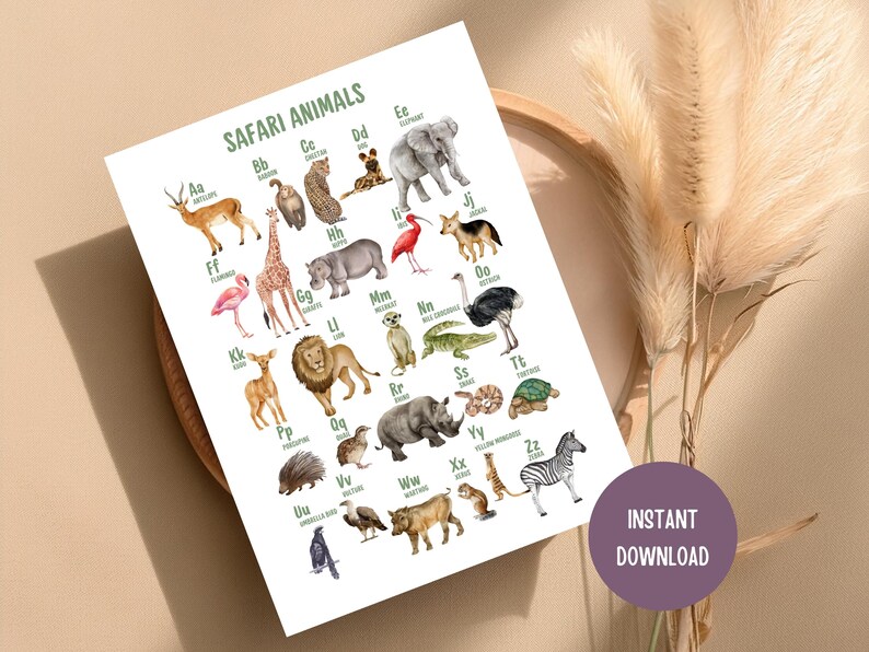 Safari Animal Alphabet Poster: Jungle ABC Nursery Art (digital Download ...