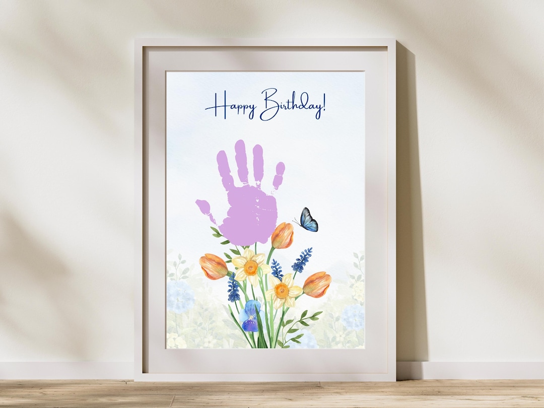 Happy Birthday Flower Bouquet Handprint Craft, DIY Kids Art Printable ...