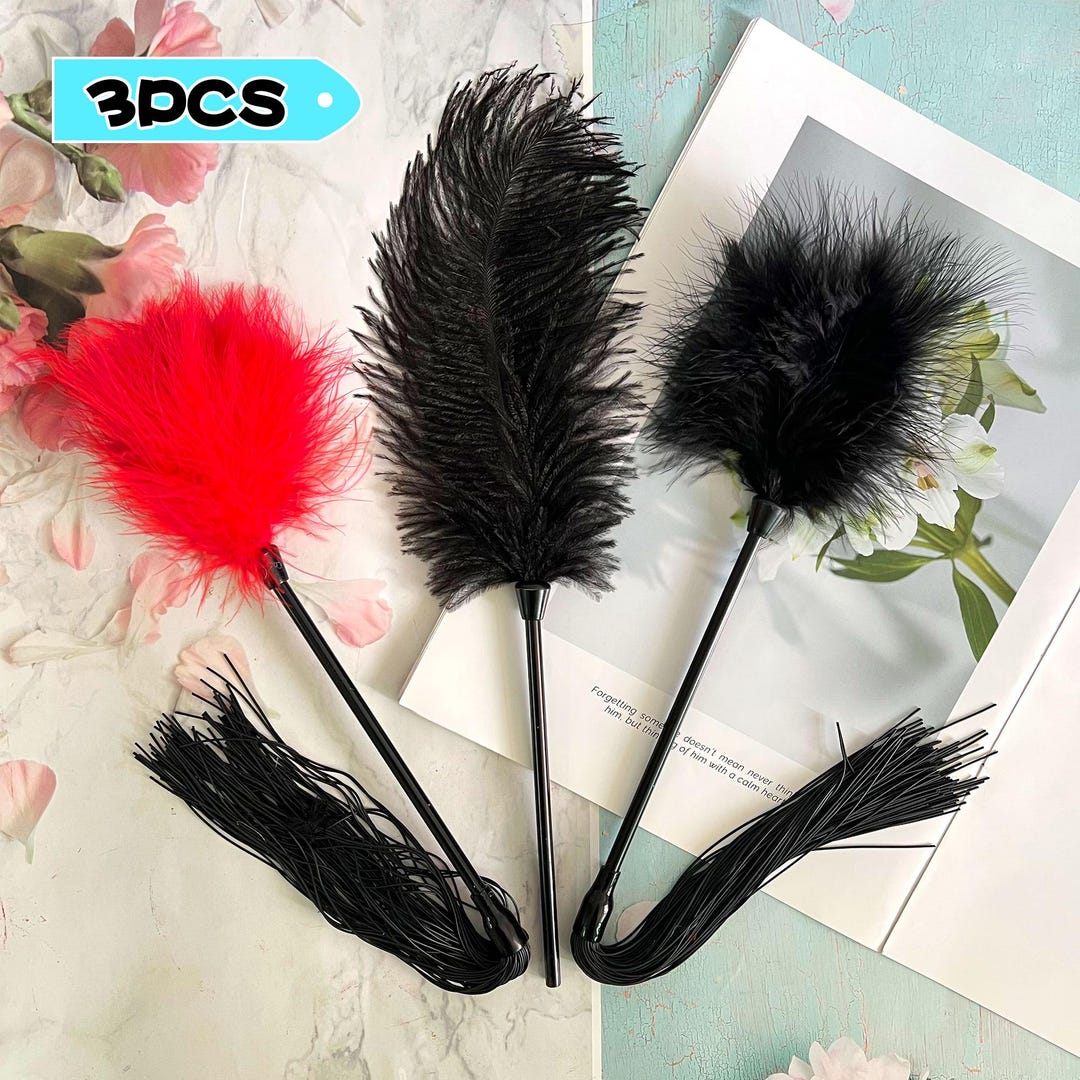 Sensory Red Ostrich Feather Massage Wand Tickler for Couples Play,feather Massage Tickler,quiet ...