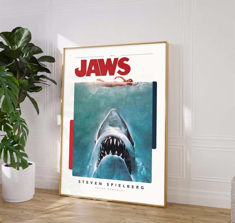 Jaws Movie Poster: Retro Film Print, Minimalist Wall Art - Etsy