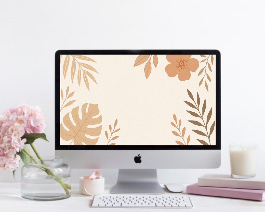 Boho Floral Computer Wallpaper: Neutral Minimalist Design (digital ...