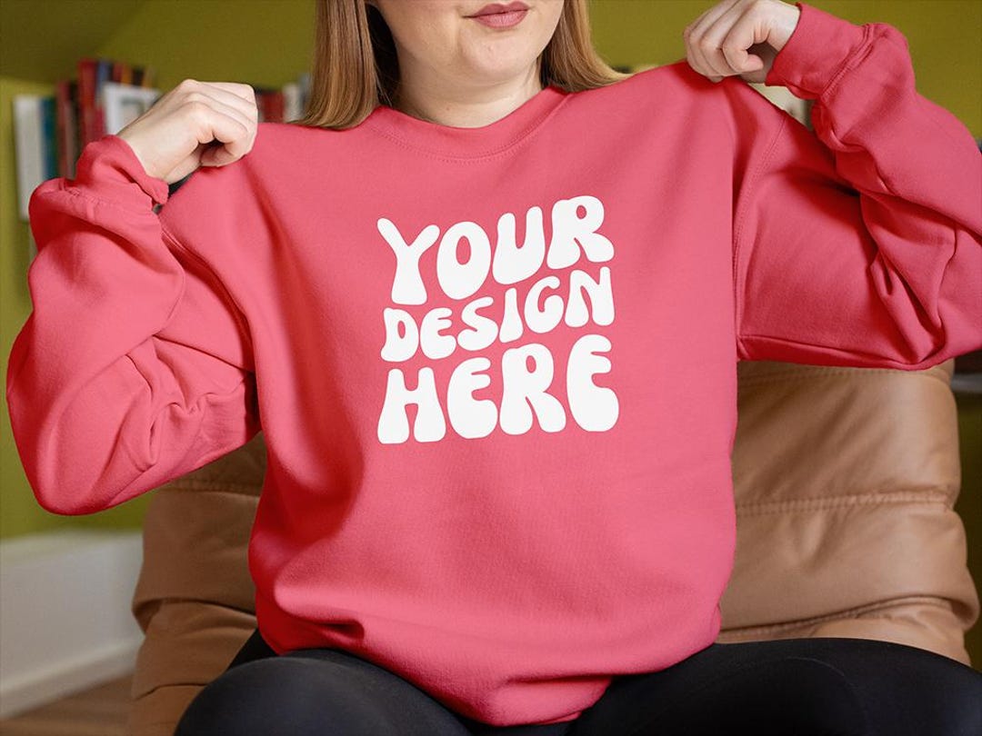 Gildan Safety Pink Sweatshirt Mockup, Gildan 18000 Mockup, Sweatshirt ...