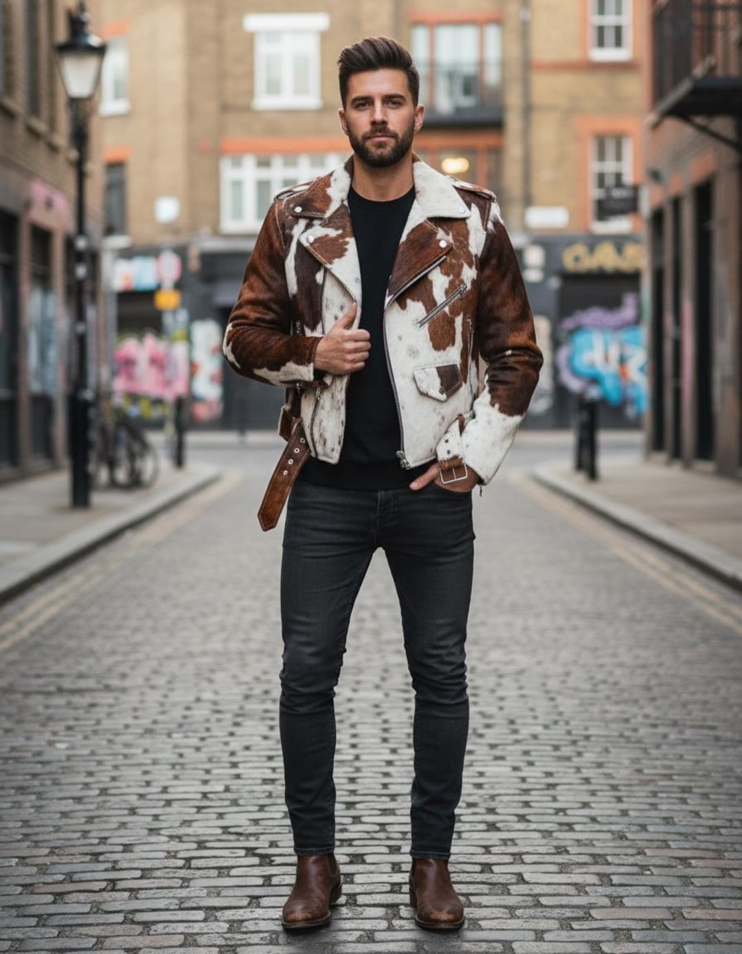 Handmade Cowhide Leather Jacket | Hair-on-hide Western Cow Print Coat ...