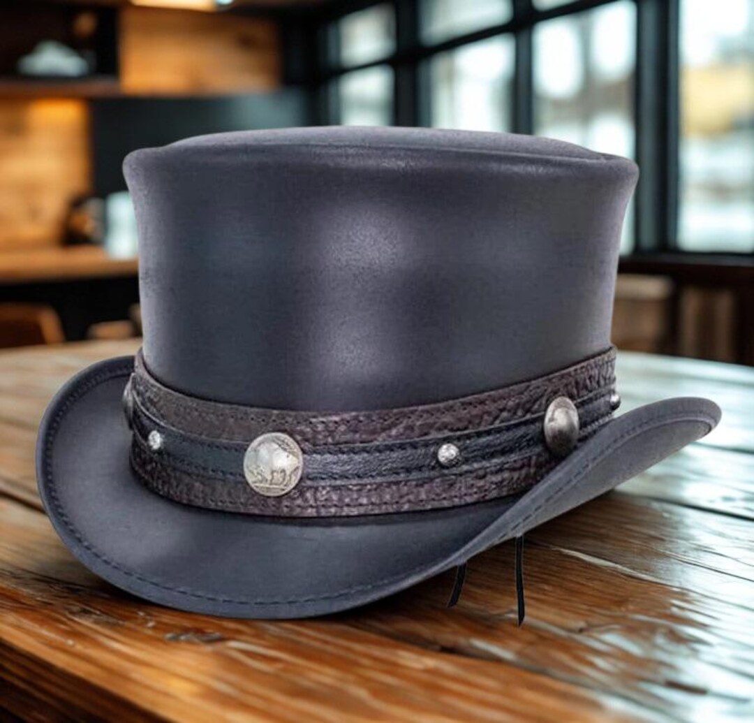 Handmade Black Leather Top Hat: Steampunk Victorian Concho Hat - Etsy