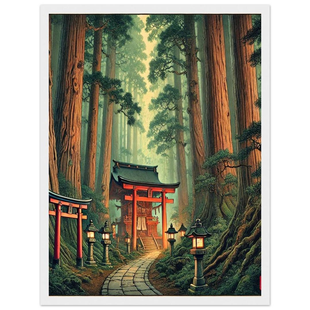 Elegant Japanese Shinto Shrine Poster - Frameless Ukyio-e Style Art ...