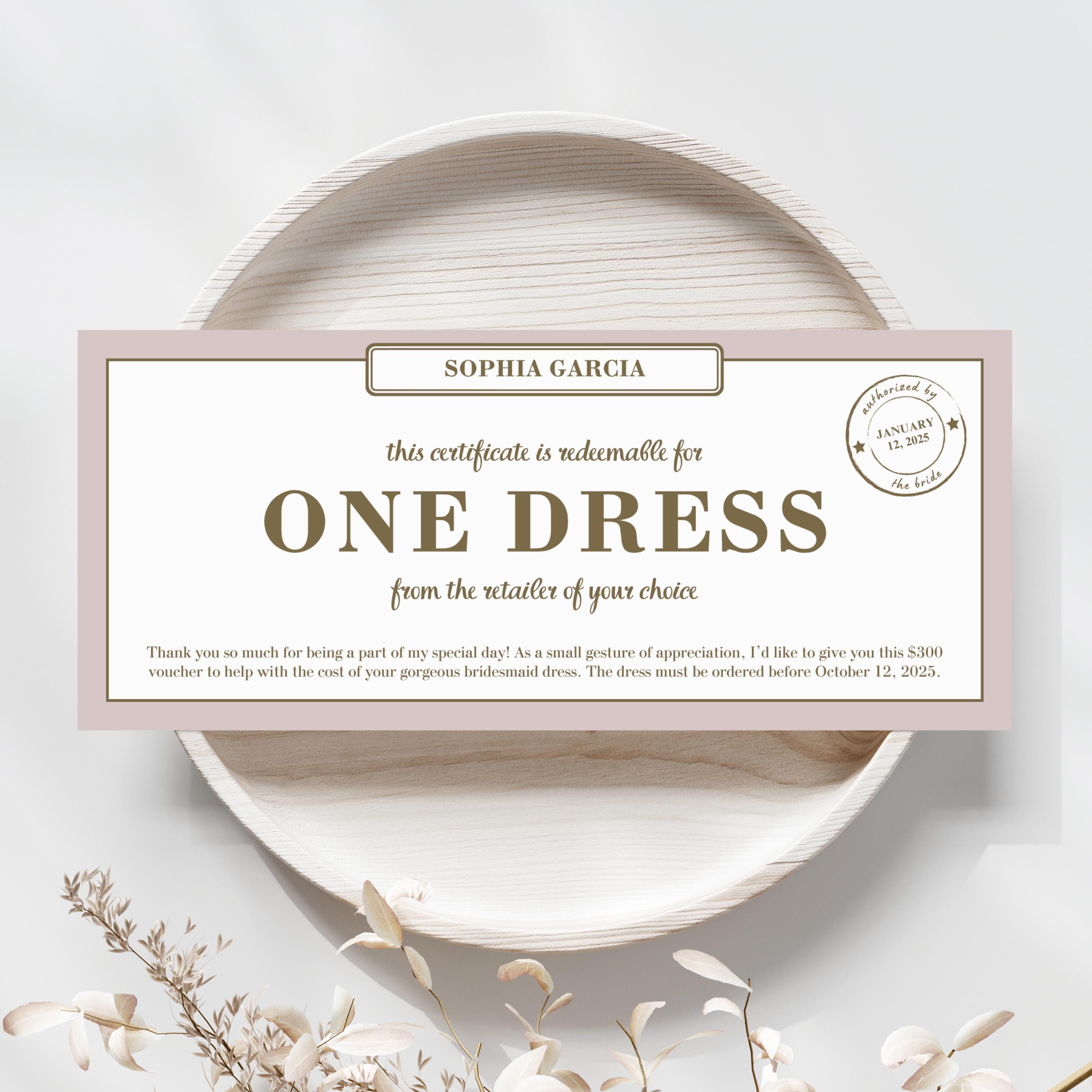 Bridesmaid Dress Coupon Template, Bridesmaid Dress Voucher, Unique ...