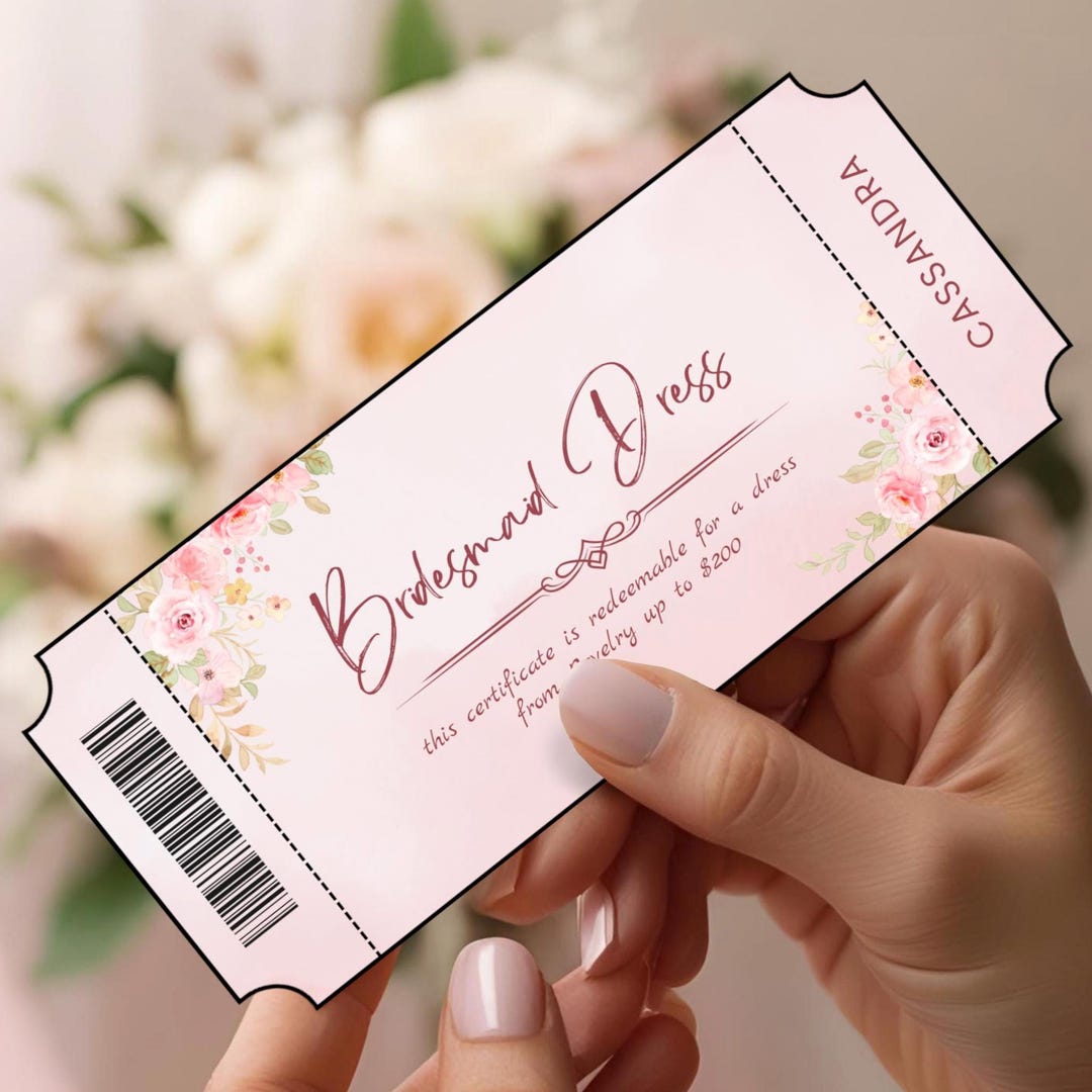 Bridesmaid Dress Coupon Template, Bridesmaid Dress Voucher, Unique ...