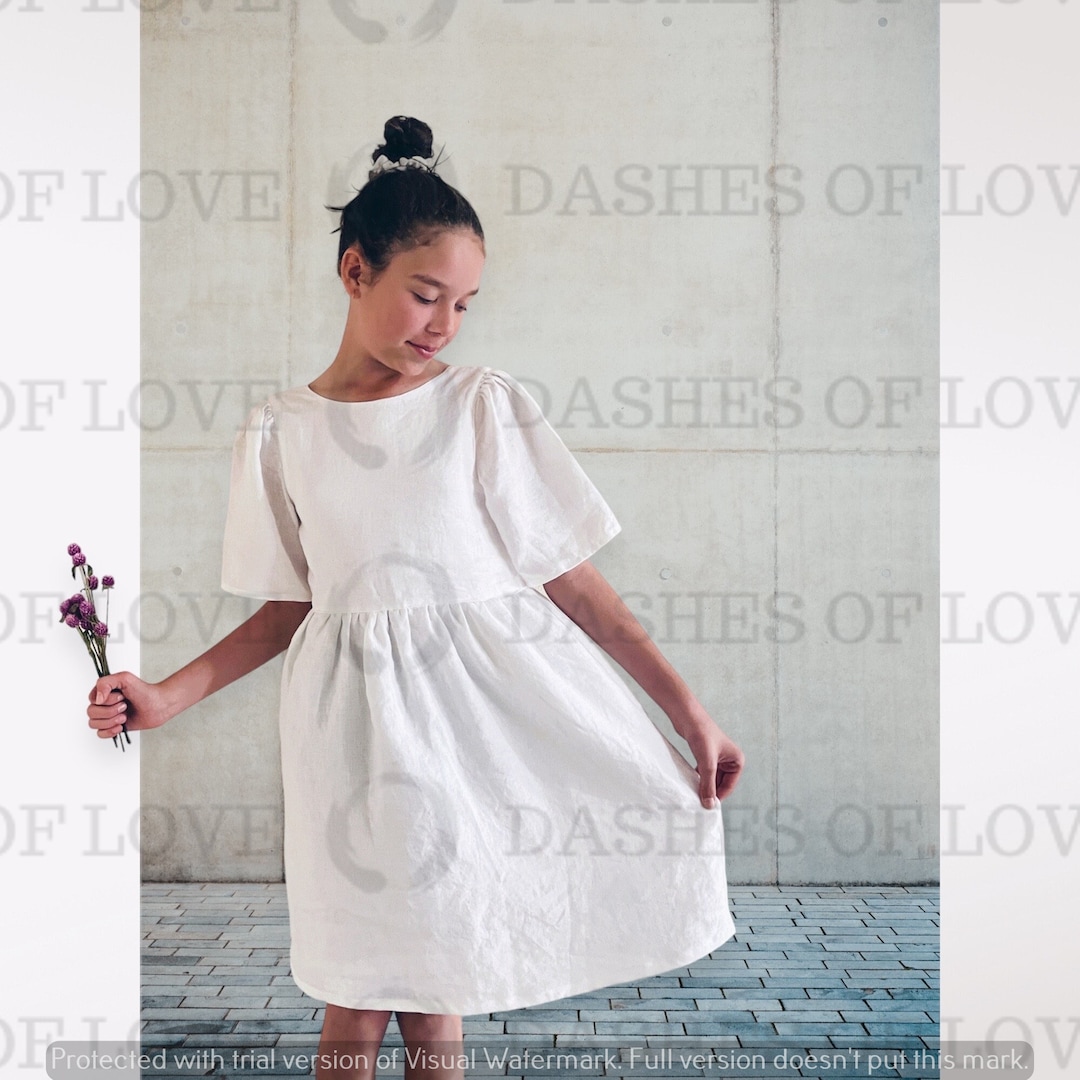 White Linen Flower Girl Dress 100% Linen V-back Birthday Boho Girls ...