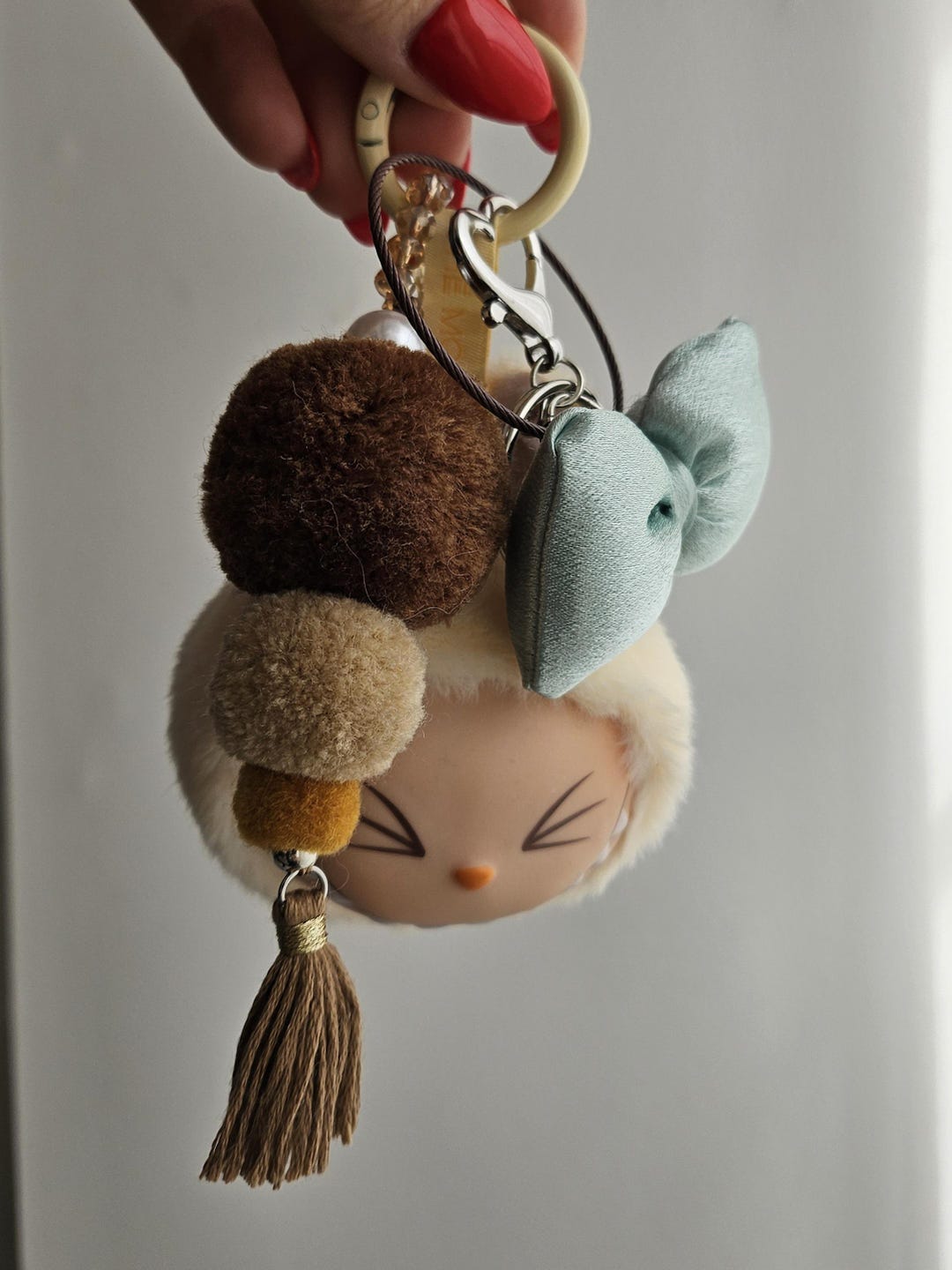 Kawaii Labubu Plush Head Keychain, Bag Charm With Boho Style Pop Pom ...
