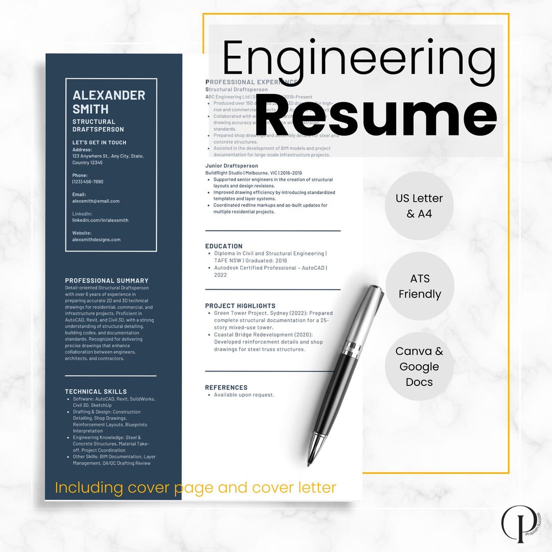 Engineering Resume Template for Structural Draftsperson | Canva and ...