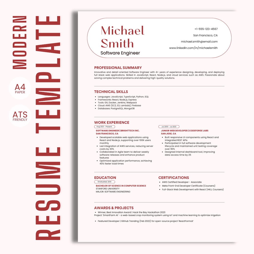 ATS Friendly Resume Template Suitable for All Career Fields That is ...