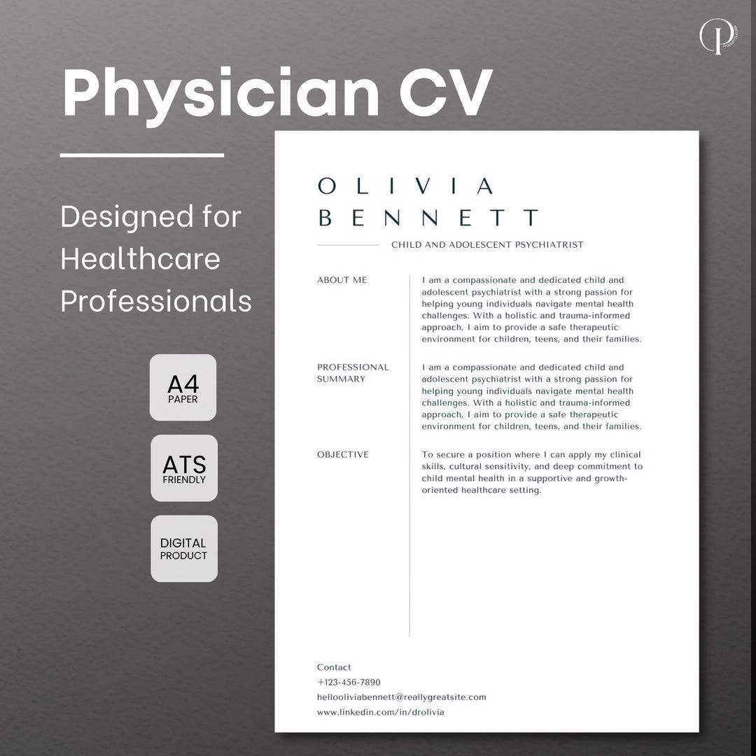Classic CV Template for Child & Adolescent Psychiatrists | New Grad and ...