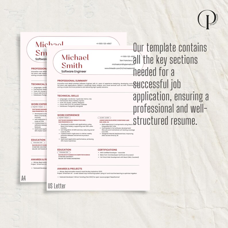 Software Engineer Resume Template | ATS Friendly, Canva Editable (US ...