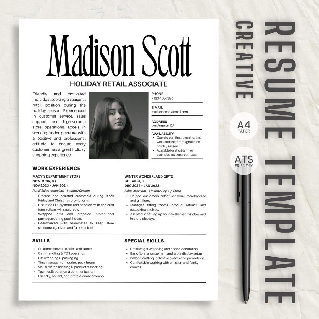 Resume Template for Holiday Retail Associates or Part-time Job | ATS ...