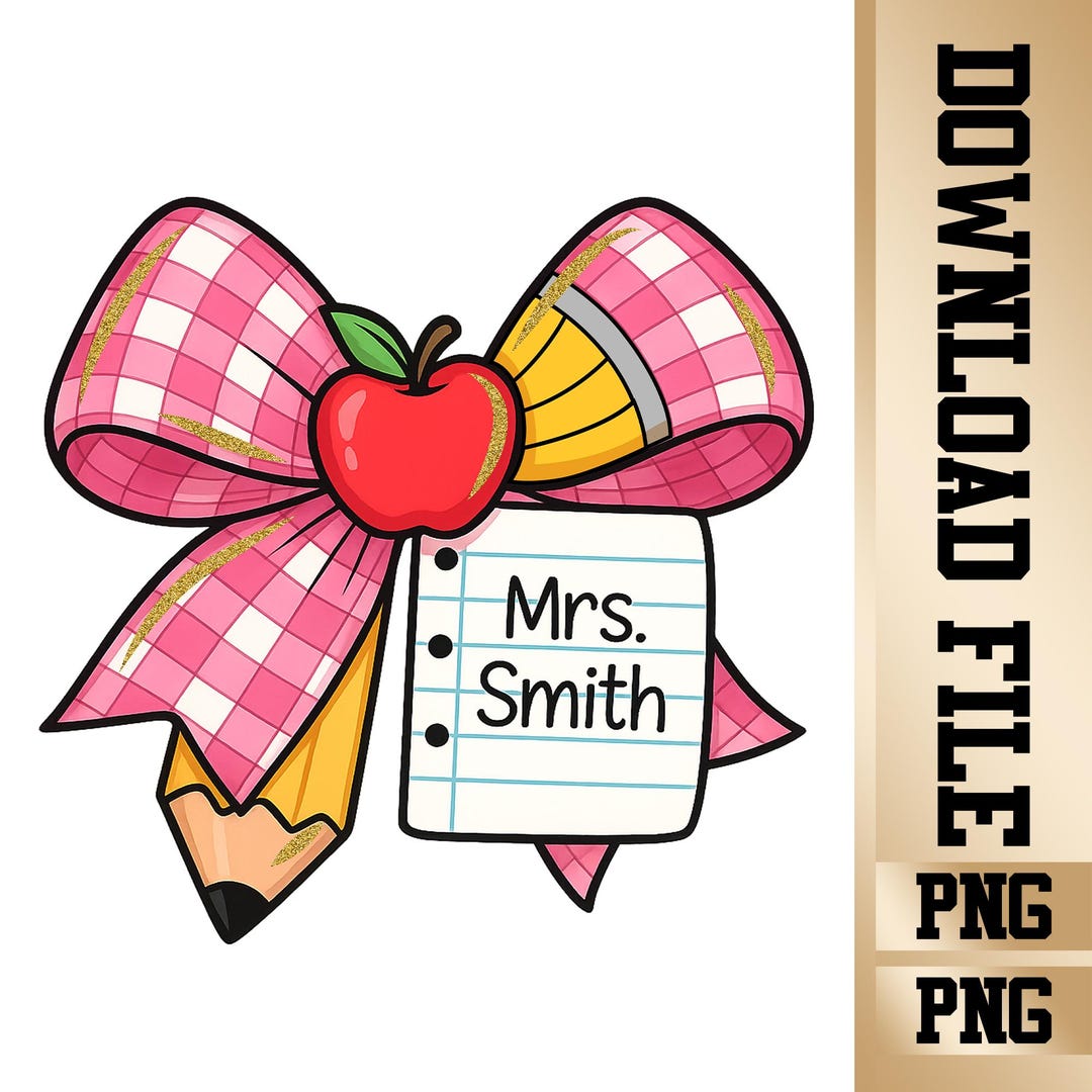 Coquette Teacher Pencil Bow PNG, Preppy Teacher Png, Custom Teacher Png ...