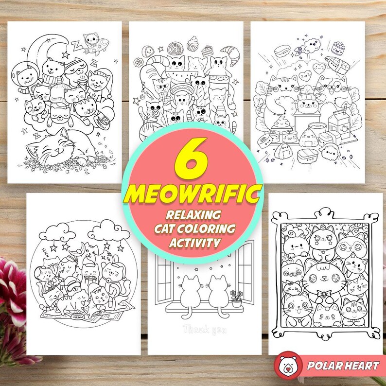 Meowrific Relaxing Cat Coloring Activity Sheets - Etsy