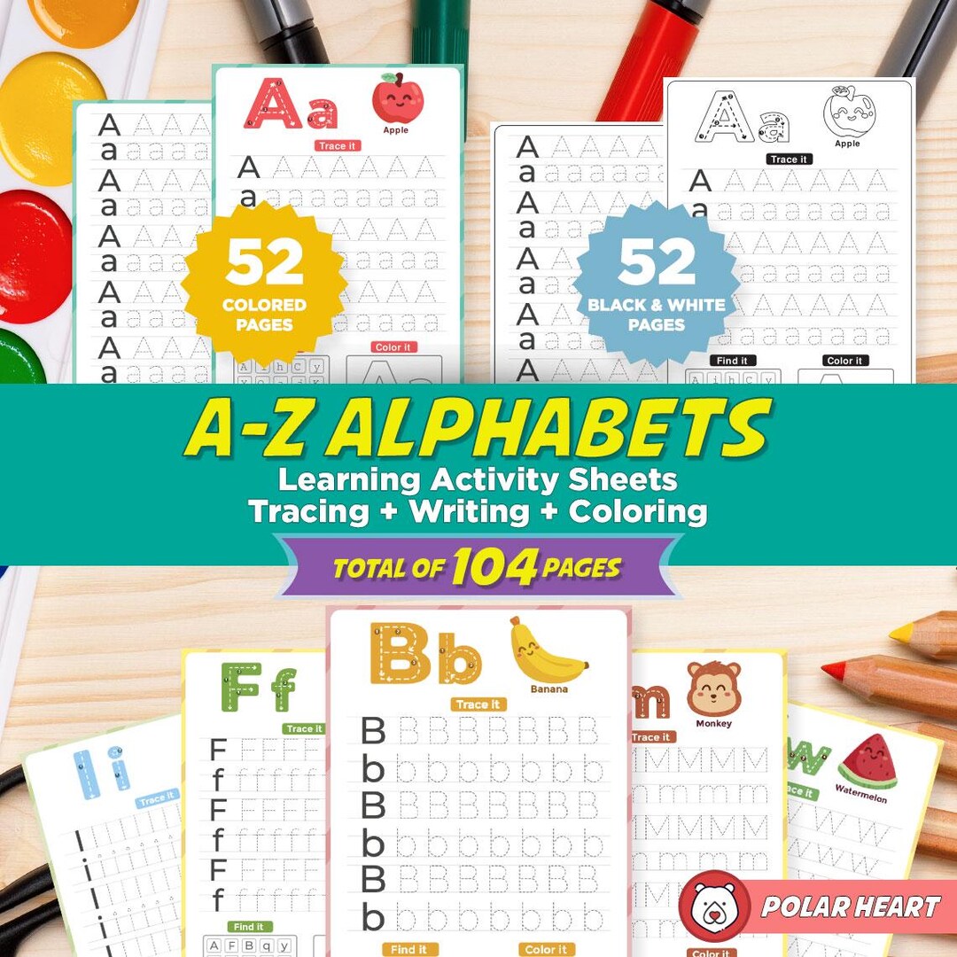 A-Z Alphabets Write + Trace + Color Learning Activity Sheets - Etsy
