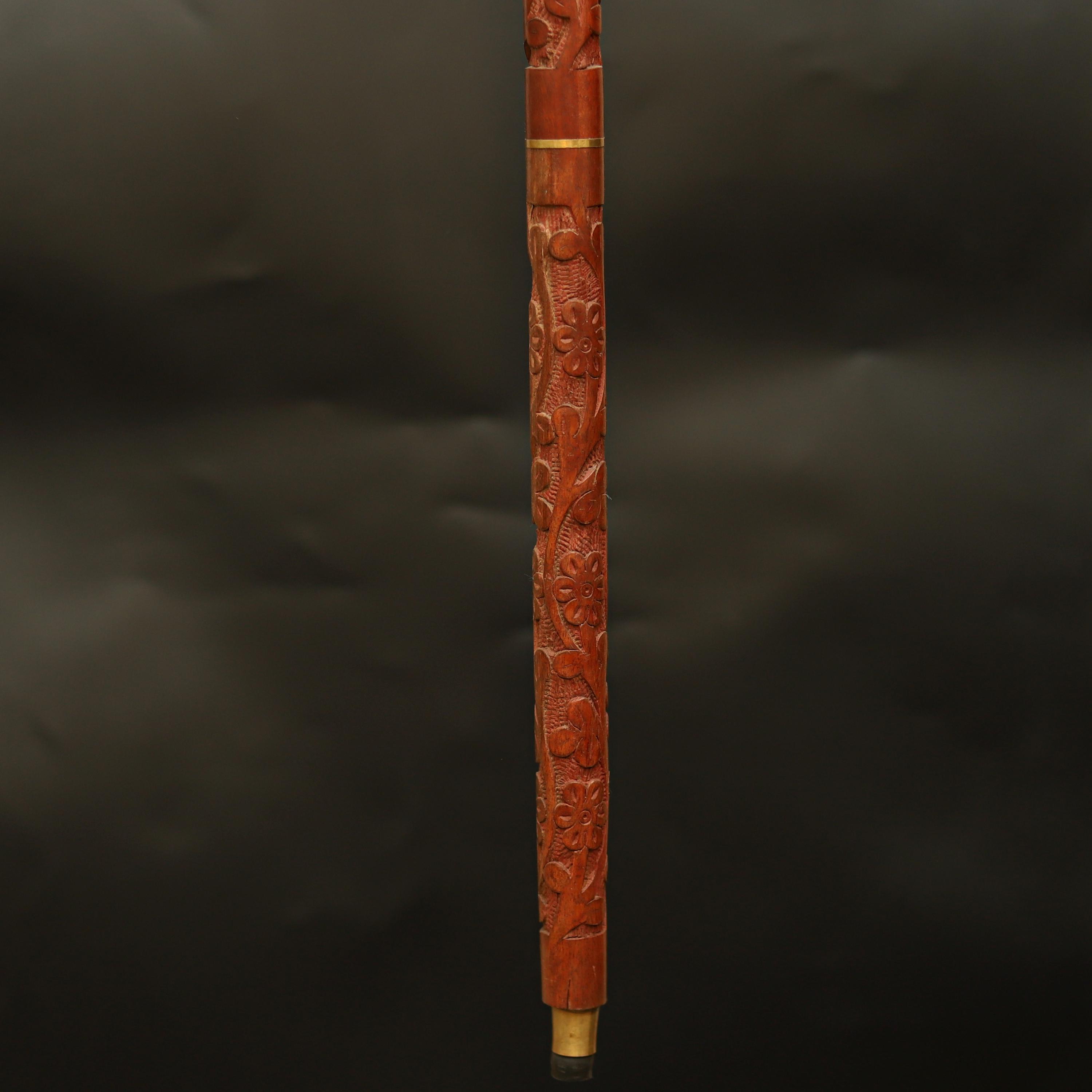 Wooden Walking Cane With Brass Compass Handle – Vintage-style Brown ...