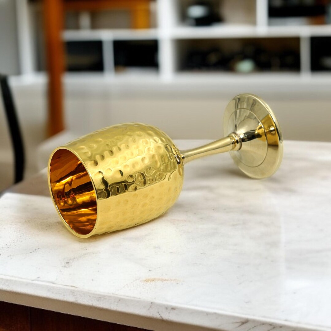 Gold Brass Chalice Goblet Retro Religious Cup With Blue Velvet Box ...