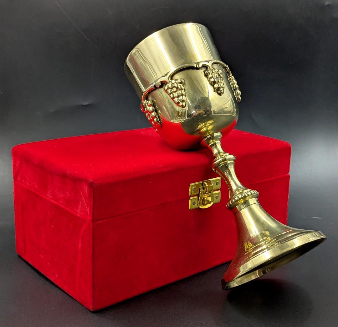 Vintage Brass Chalice Goblet With Velvet Box Religious Decor Grape ...