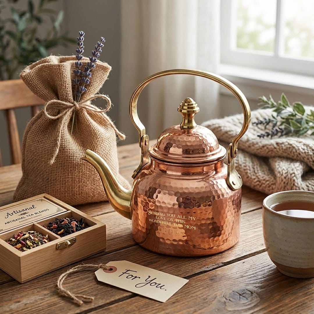 Handcrafted Hammered Copper Kettle Set | Vintage Brass Handle Cookware ...