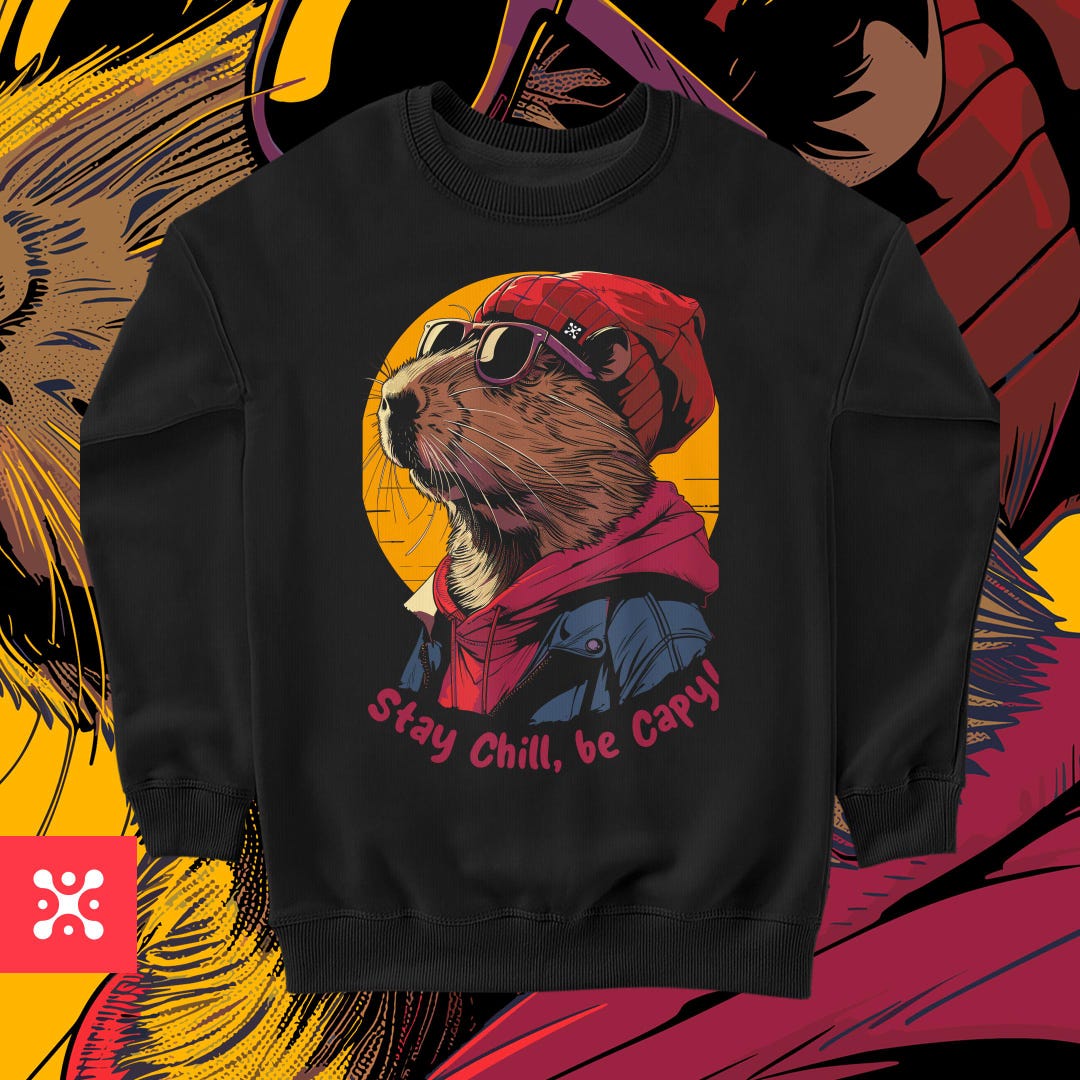 Women's Black Capybara Sweatshirt is a Perfect Gift for Him or as ...