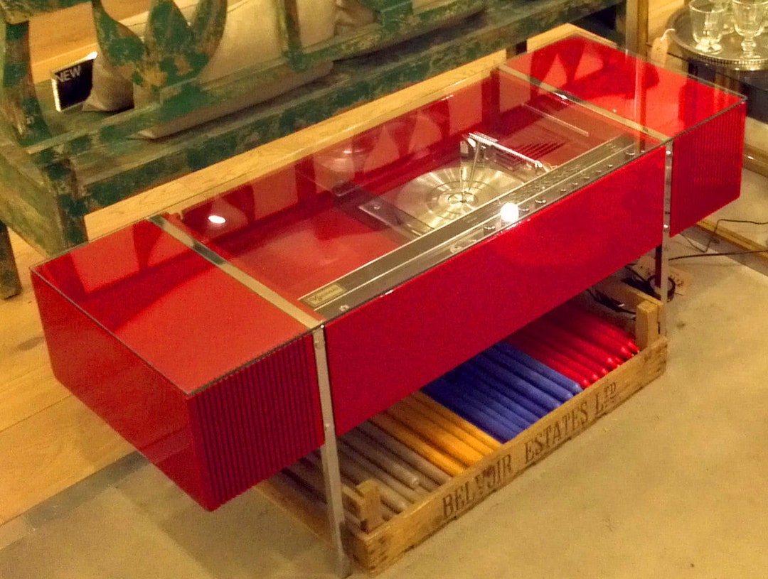 Unique 1970s Ultra Radiogram Coffee Table Refinished in Fiery Red With ...