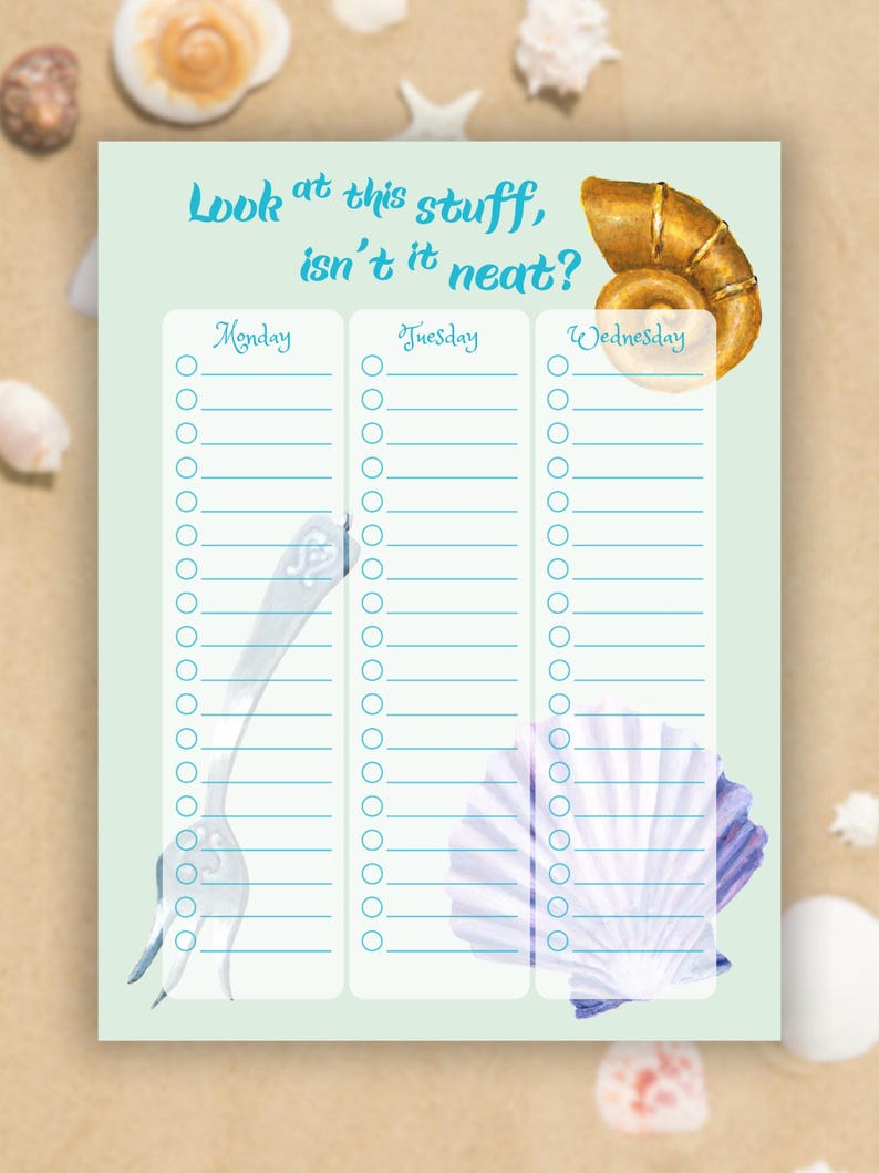 Little Mermaid To-do List - Printable Planner Pages in Teal With Shell ...