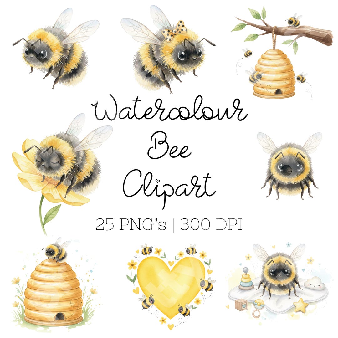 Ultimate Watercolor Fuzzy Bee and Floral Clip Art Bundle - Etsy