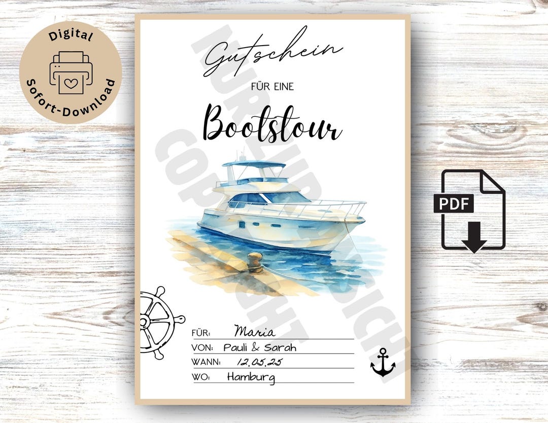 Boat Tour Voucher to Print Out Experience Gift Water Gift Idea for ...