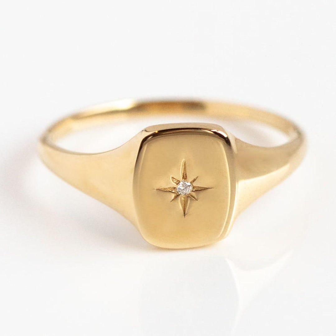 18K Gold Diamond Star Ring Solid Gold Starburst Dome Ring Pave Diamond ...