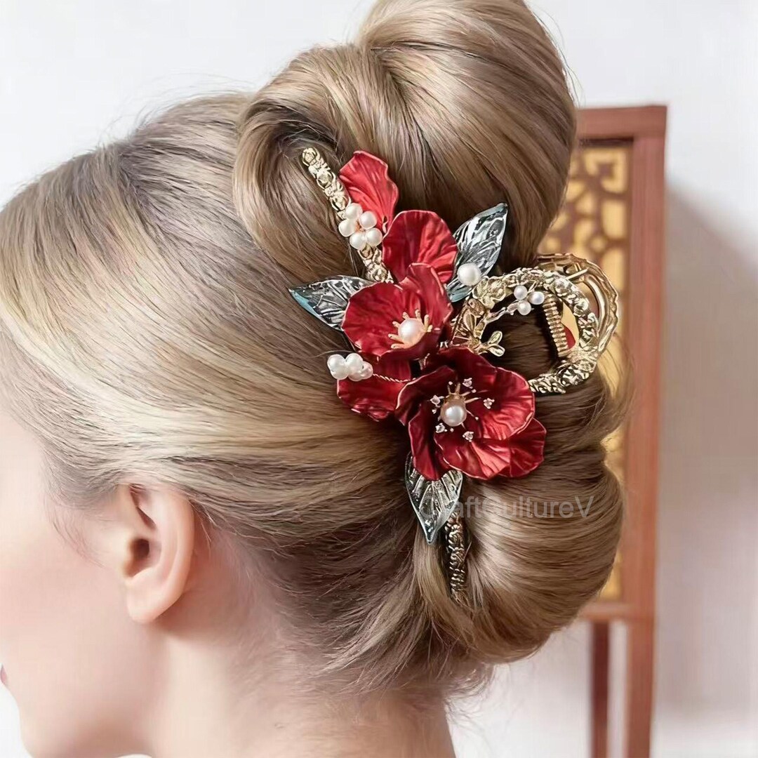 Metal Flower & Leaf Tassel Hair Claw Clip, Handmade Hair Clip Hair ...