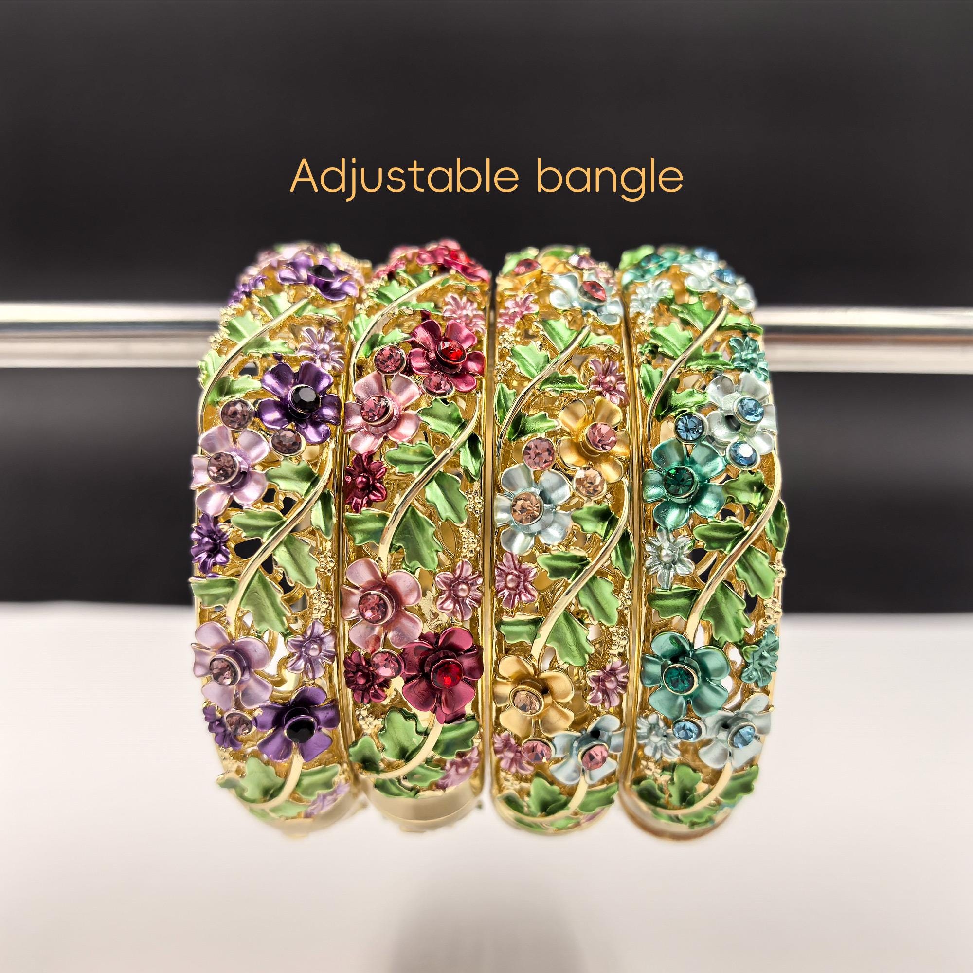 4PCS Floral Bangle Set, Boho Vintage Colorful Bracelet Cuff Bangle ...