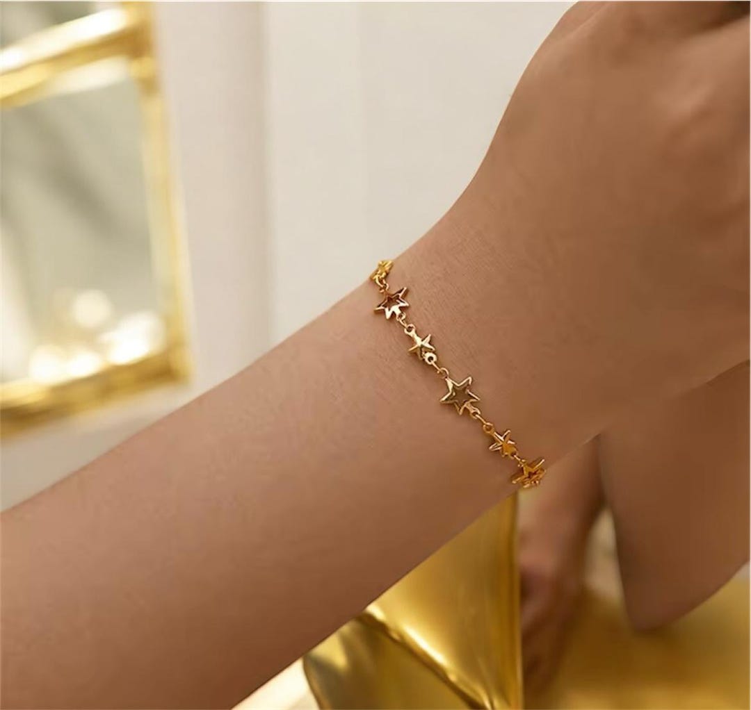 Stainless Steel Metal Hollow Star Chain Bracelets for Man Women Gold ...