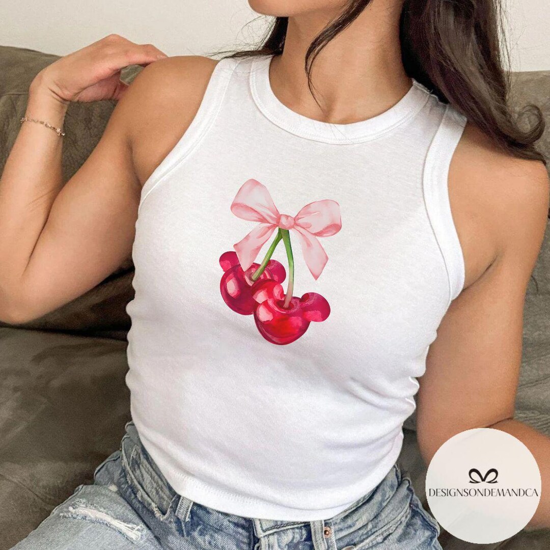 Coquette Bow Mickey Cherry Baby Tee Croptop Tank Shirt, WDW Disneyland ...