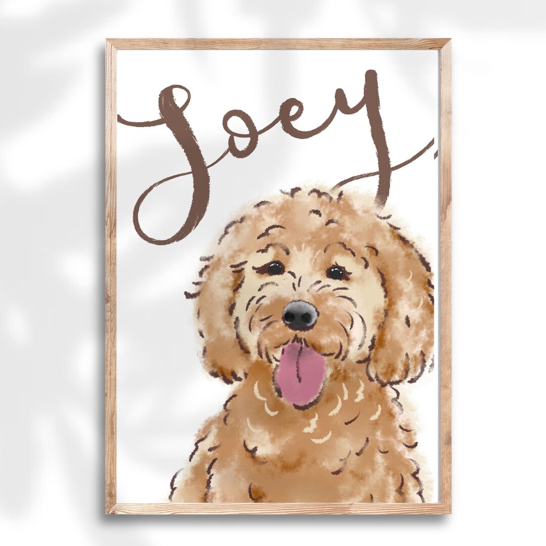 Labradoodle, Custom Hand-drawn Pet Portrait, Personalized Dog and Cat ...