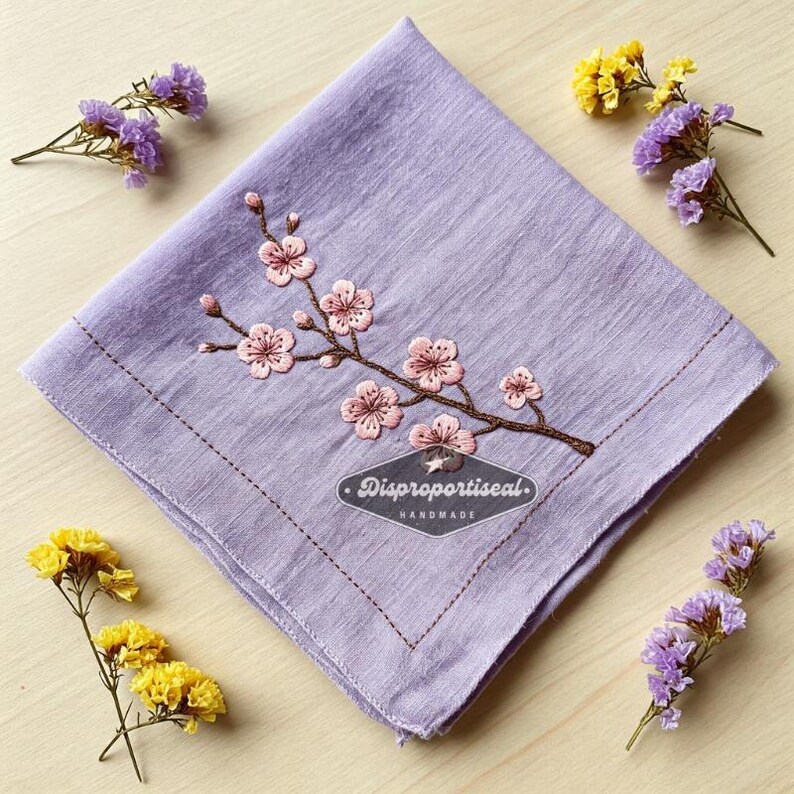 Cherry Blossom Hand Embroidered Linen Handkerchief Flower Embroidered ...