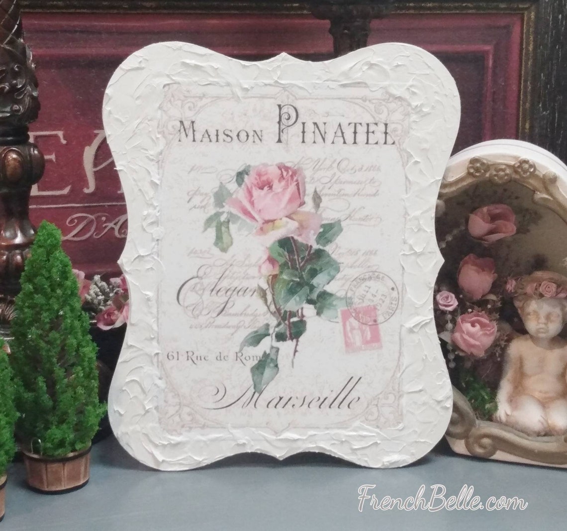 French Country Pink Rose Sign Rustic Shabby Chic Paris France - Etsy