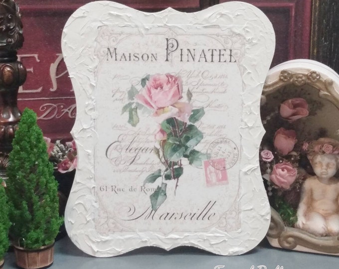 French Country Pink Rose Sign, Rustic Shabby Chic Paris France Boutique ...
