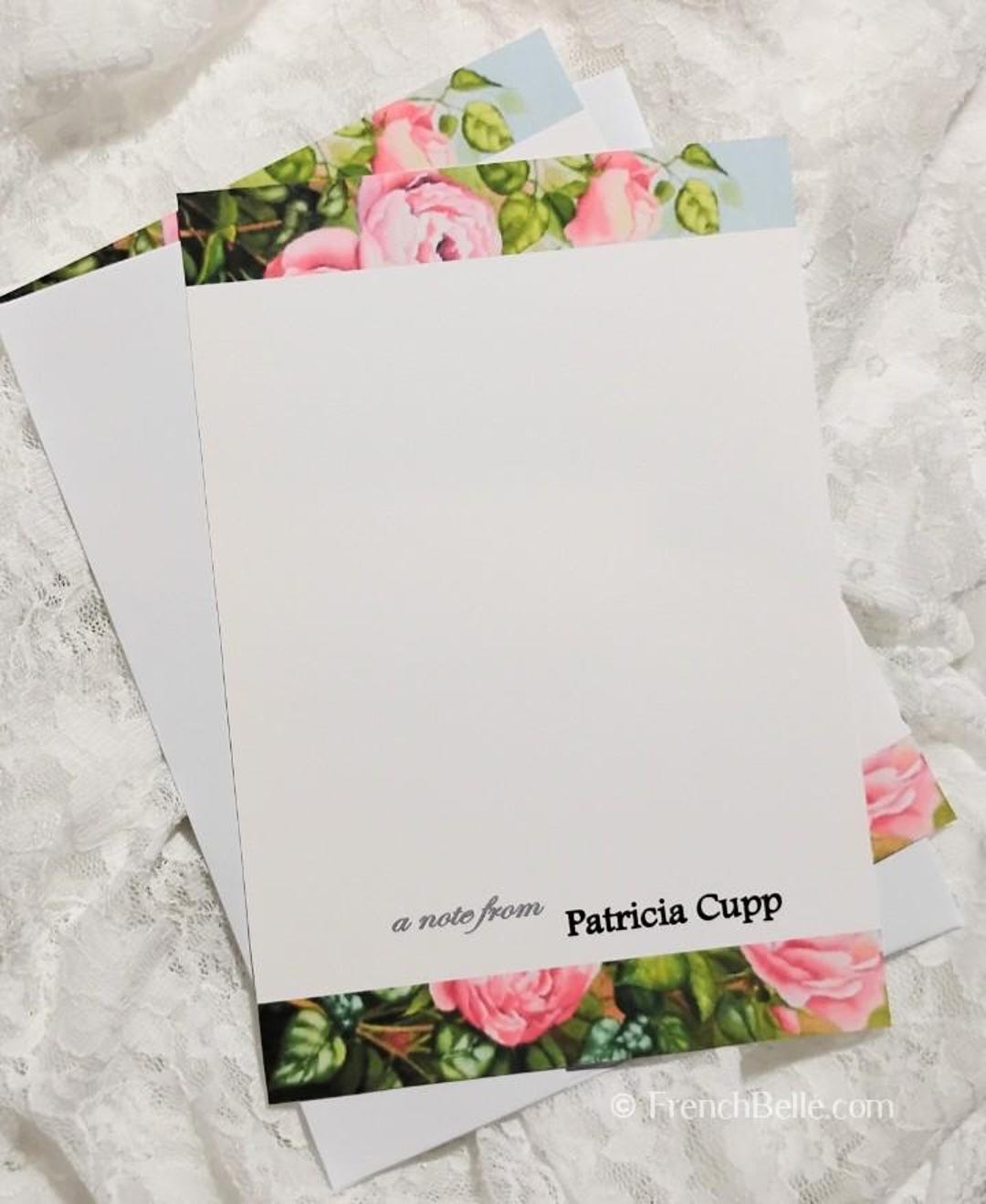 Personalized Pink Roses Stationary Set With Envelopes, Cheerful Pink ...