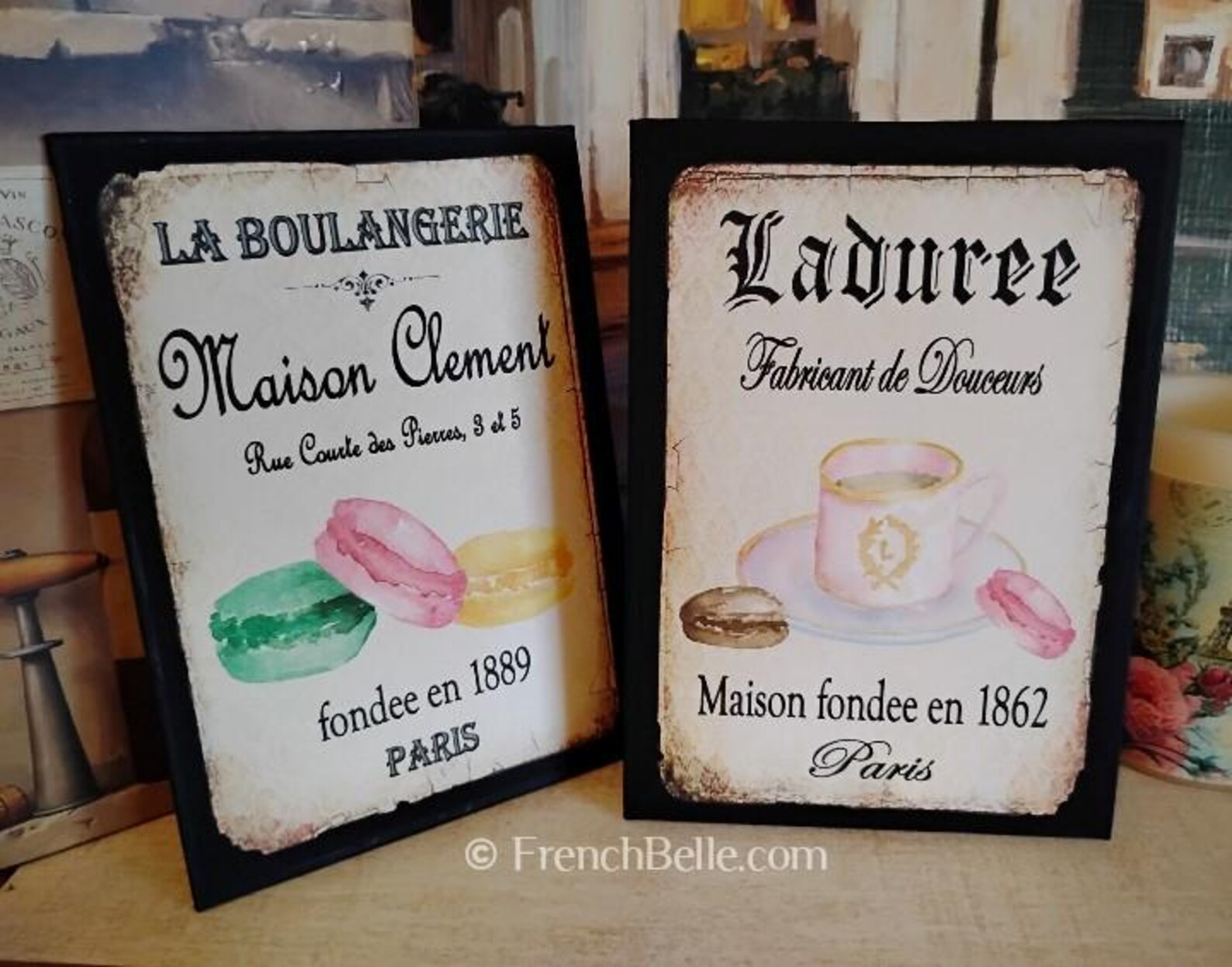 Paris MACARON Sign Set, French Shop Signs Decor Wall Art, Boulangerie ...