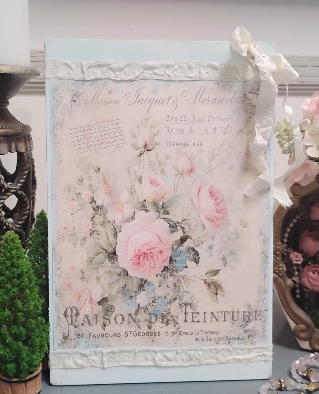 French Romantic Home Decor Roses Sign, Cottage Core Shabby Chic Paris ...