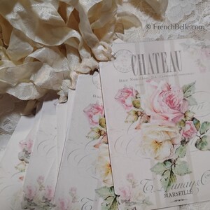 French Chateau Gift Tags Set, French Script, Pink Roses Yellow Paris ...