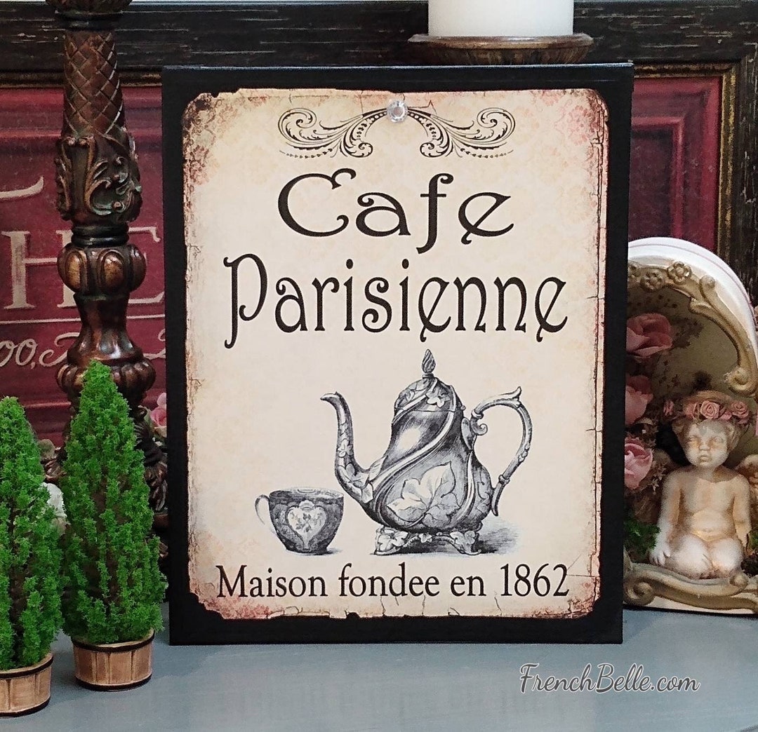 Paris Cafe Sign French Kitchen Decor, Vintage Coffee Shop Sign Teapot ...