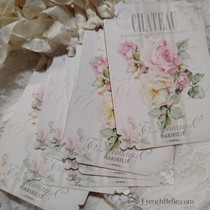 French Chateau Gift Tags Set, French Script, Pink Roses Yellow Paris ...