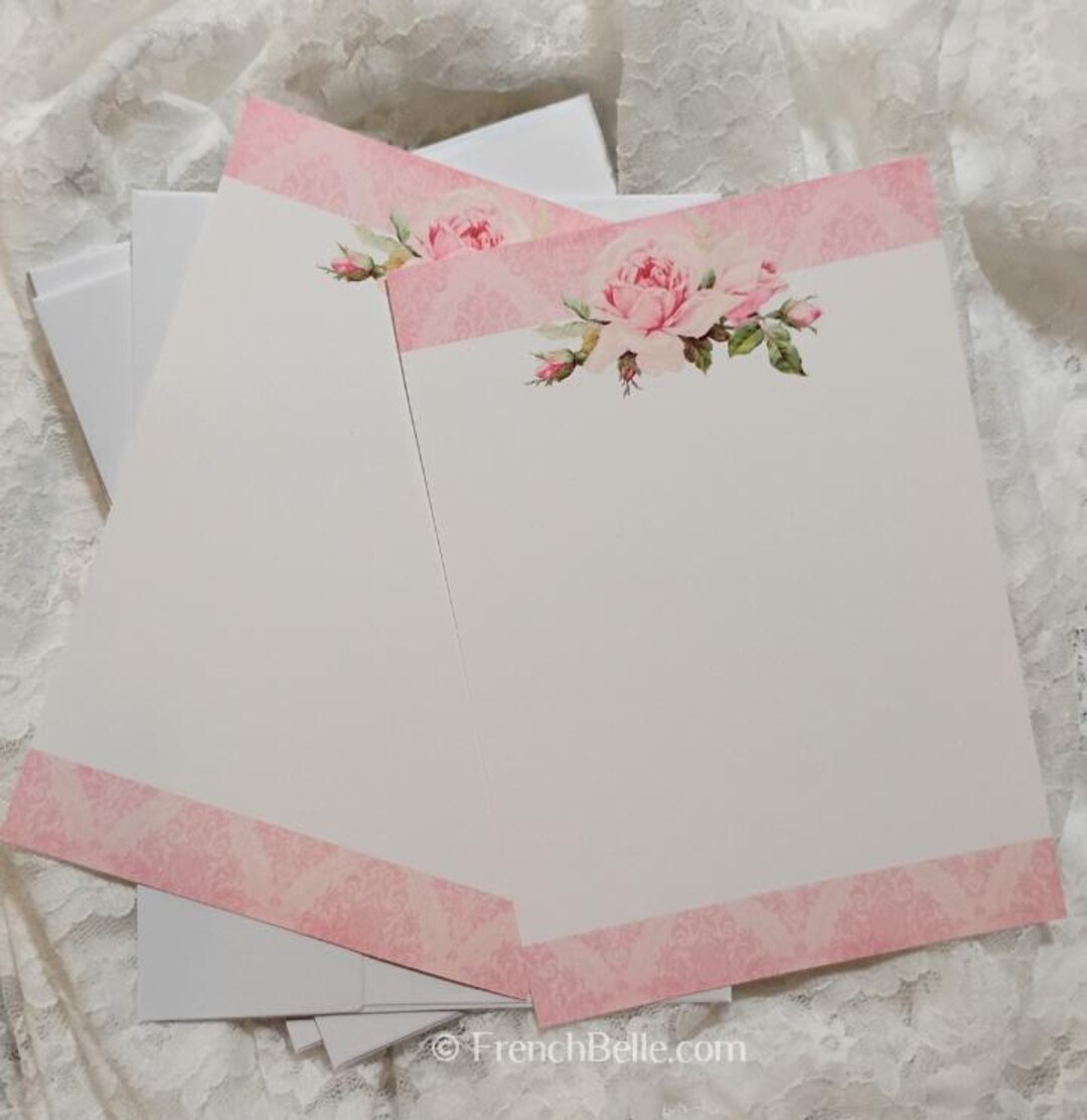 French Pink Roses Stationary Set With Envelopes, French Pink Damask ...