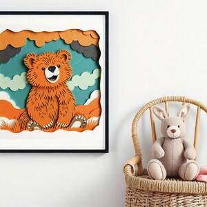 Papercut Bear Cub Art Print: Woodland Nursery Decor (digital Download ...